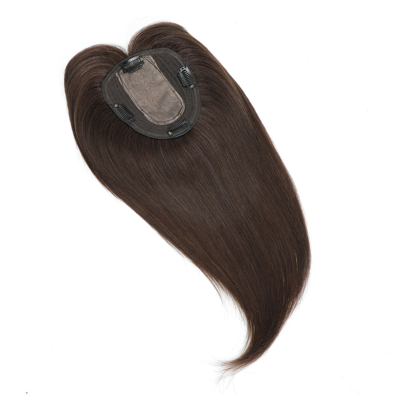 Human Hair Topper with Bangs #2c Chocolate Brown