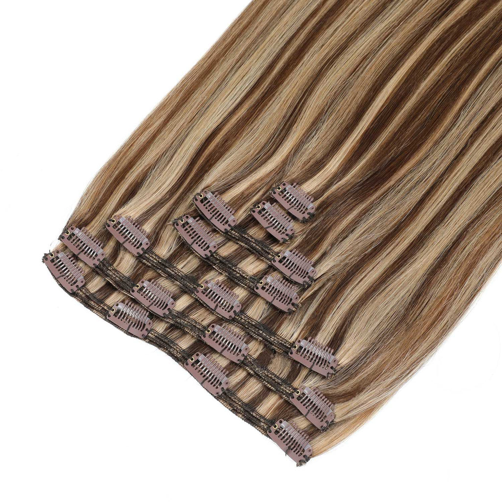 Clip In Hair Extensions 21" #4/27 Chestnut Brown and Bronzed Blonde Mi