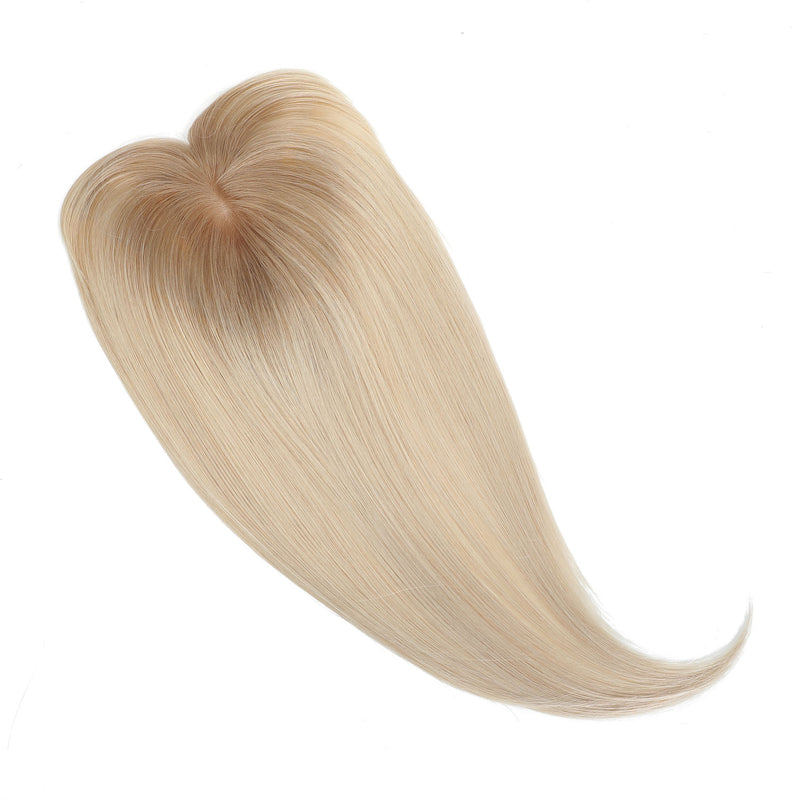 Human Hair Topper with Bangs #R12/1001 Rooted Dirty Blonde and Pearl B
