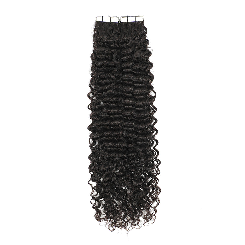 Curly Tape Hair Extensions 3C #1b Natural Black 20"